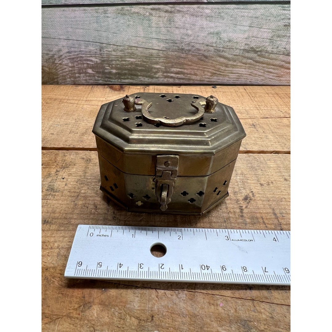 Brass Trinket Box Octagon Shape With Handle and Cutouts - Etsy