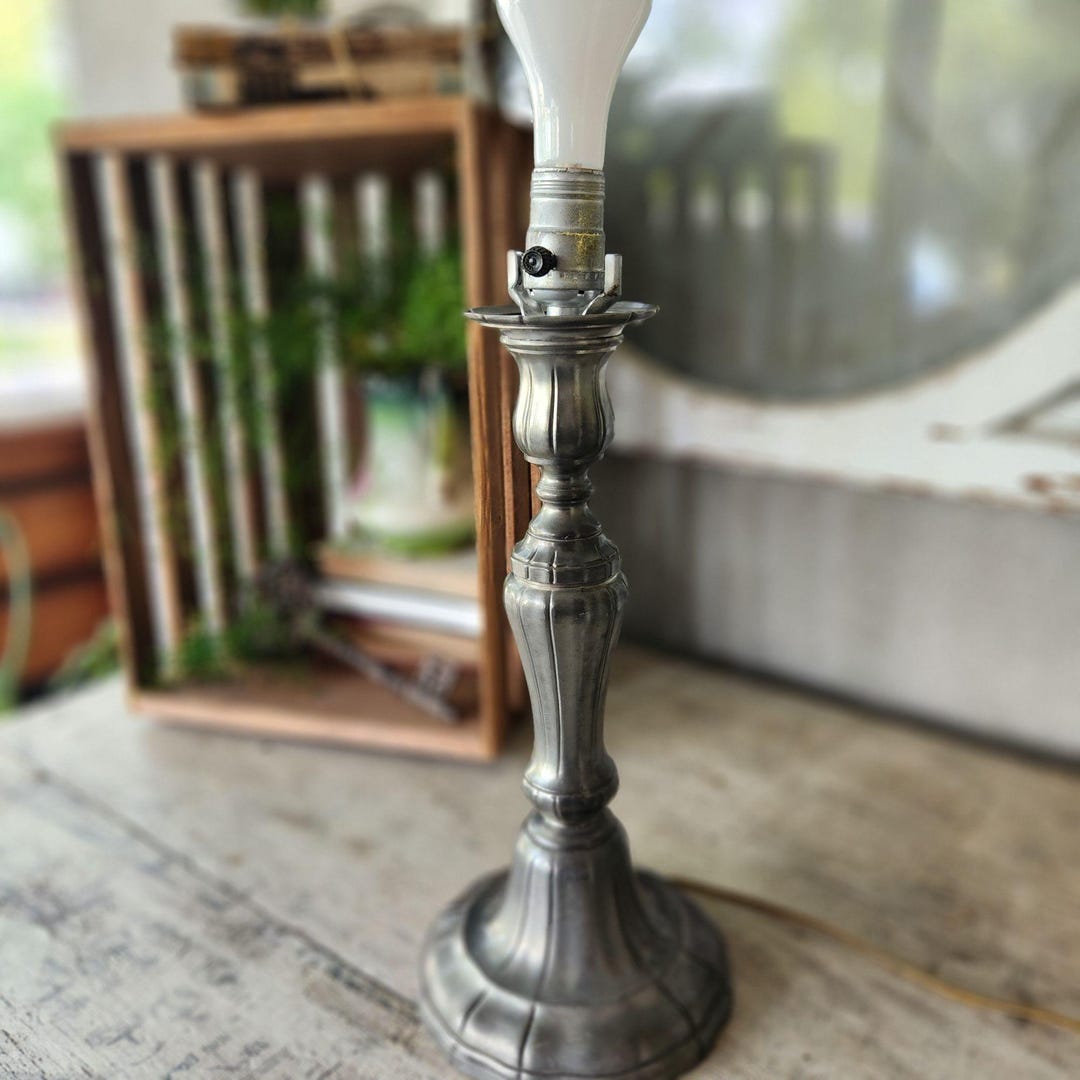Vintage Pewter Lamp 17 Tall Table Lamp With 8 Base Classic Pewter ...