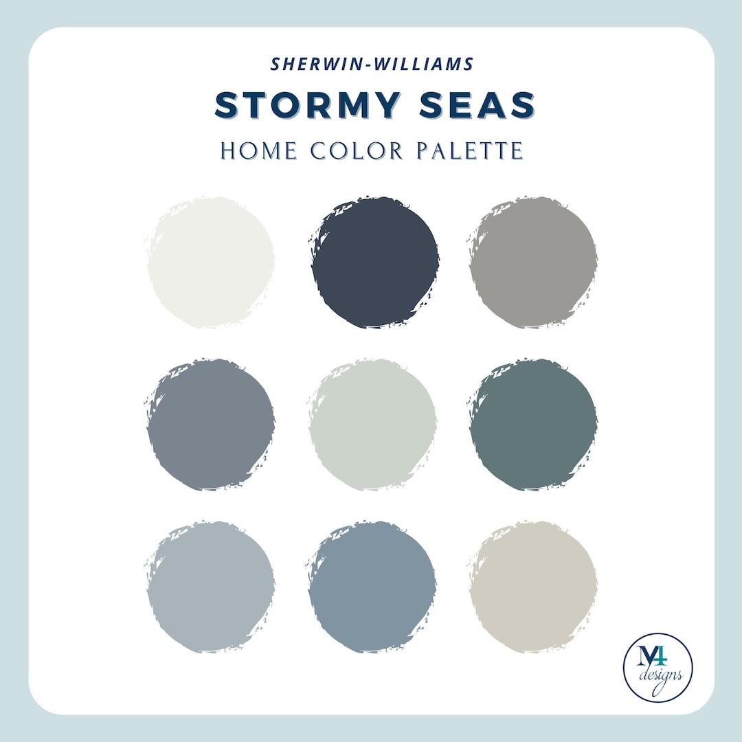 Stormy Seas Color Palette for Home Interior Paint Palette for Sherwin ...