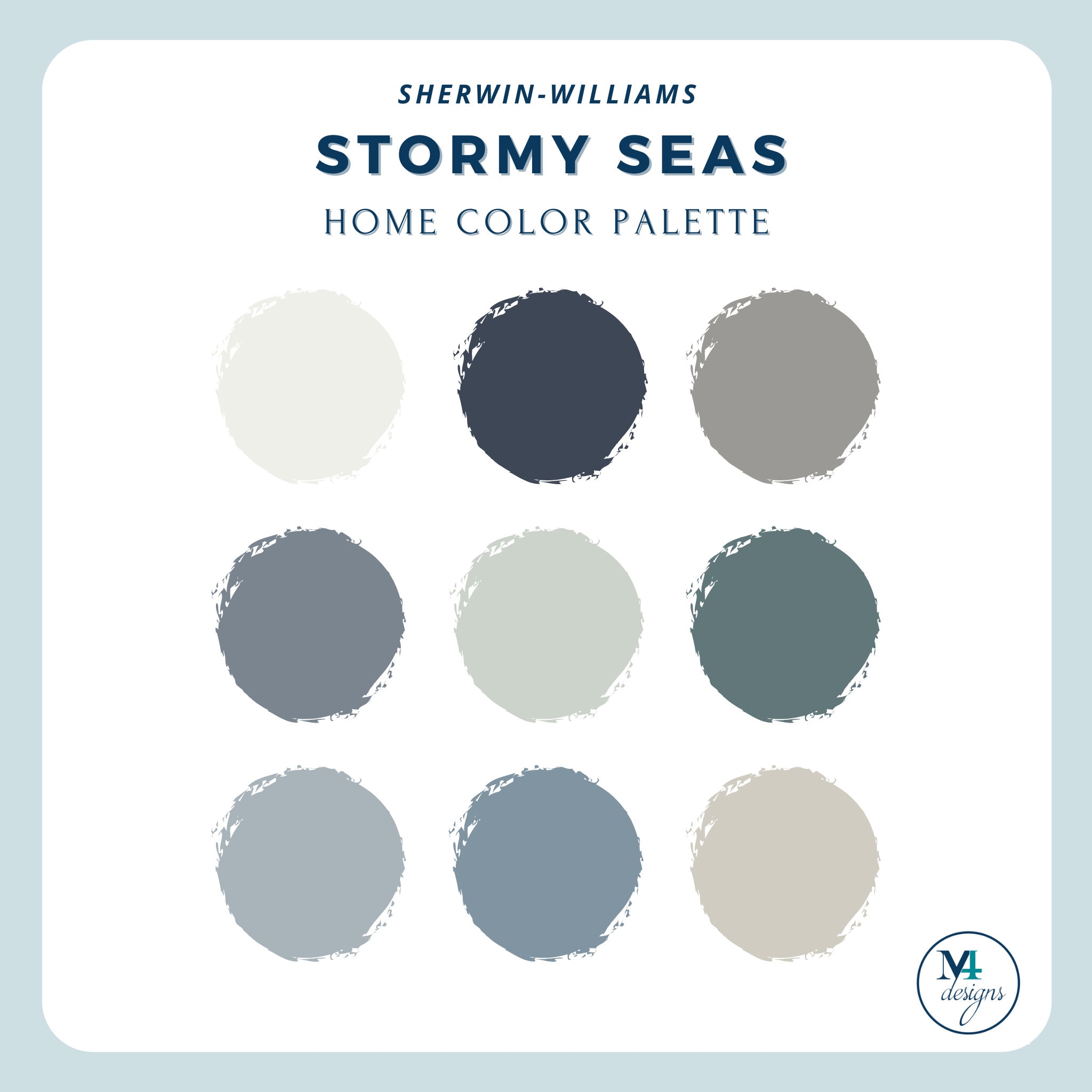 Stormy Seas Color Palette for Home Interior Paint Palette for Sherwin ...