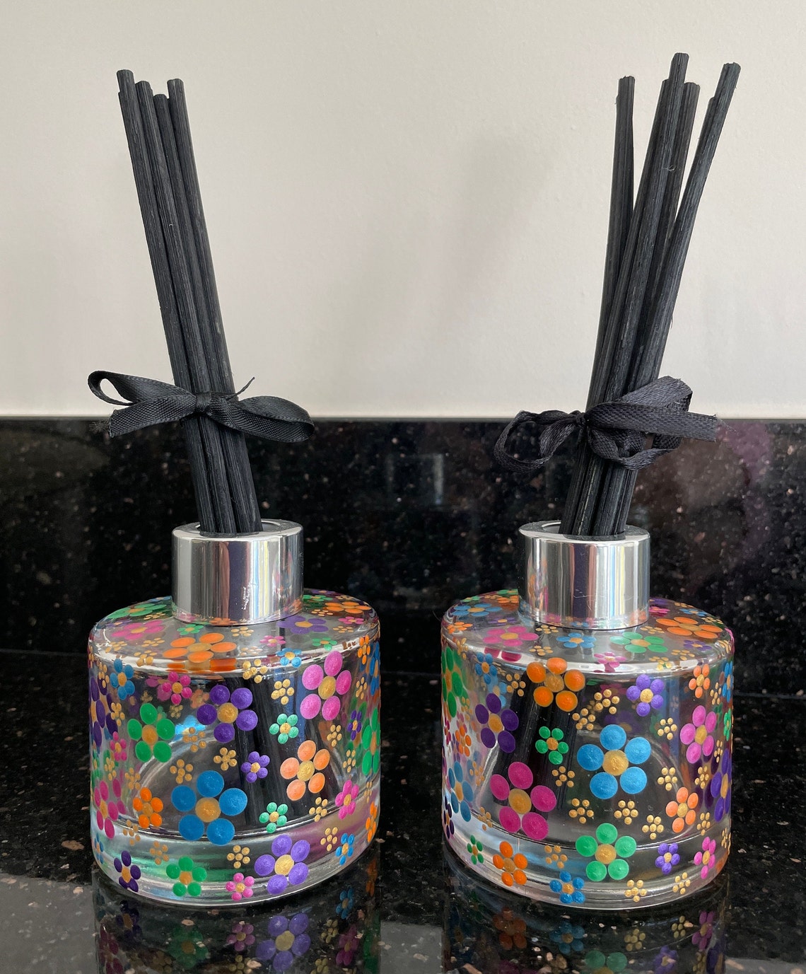 Hand Painted Summer Flowers Mandala Dotted Upcycled Jars and Reed Diffusers. Storage Jar, Candle ...