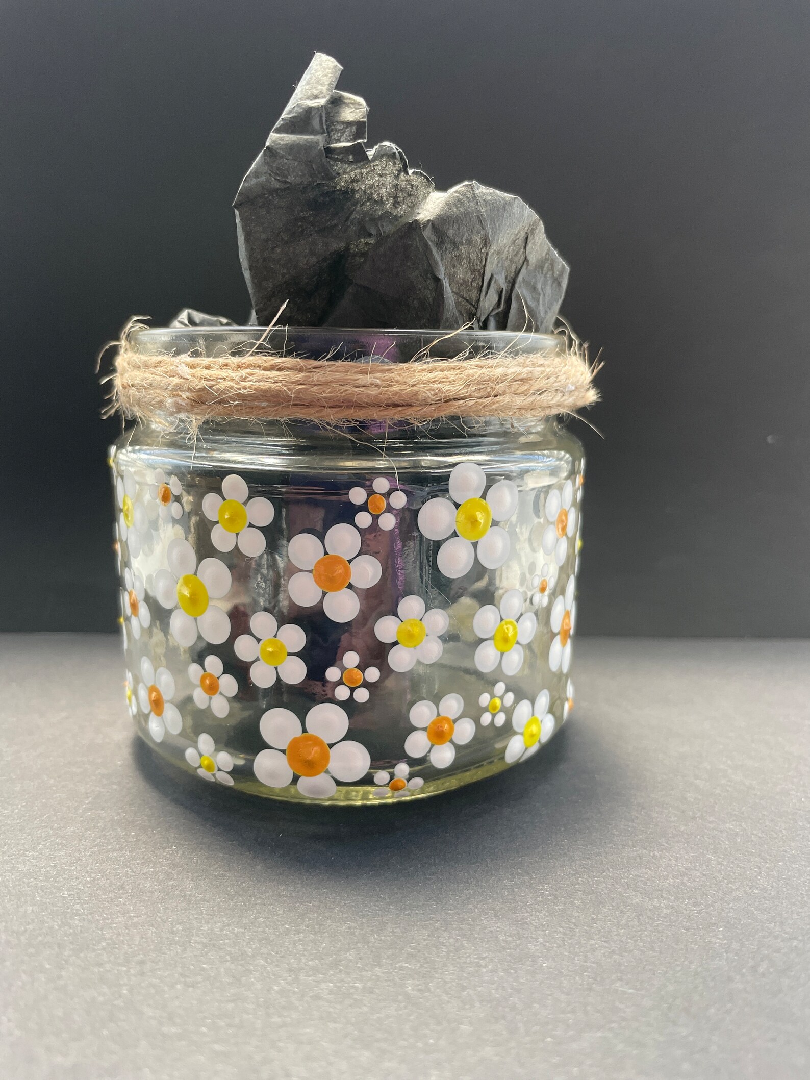Hand Painted, Mandala Dotted Daisies, Upcycled Round Jars Topped With ...