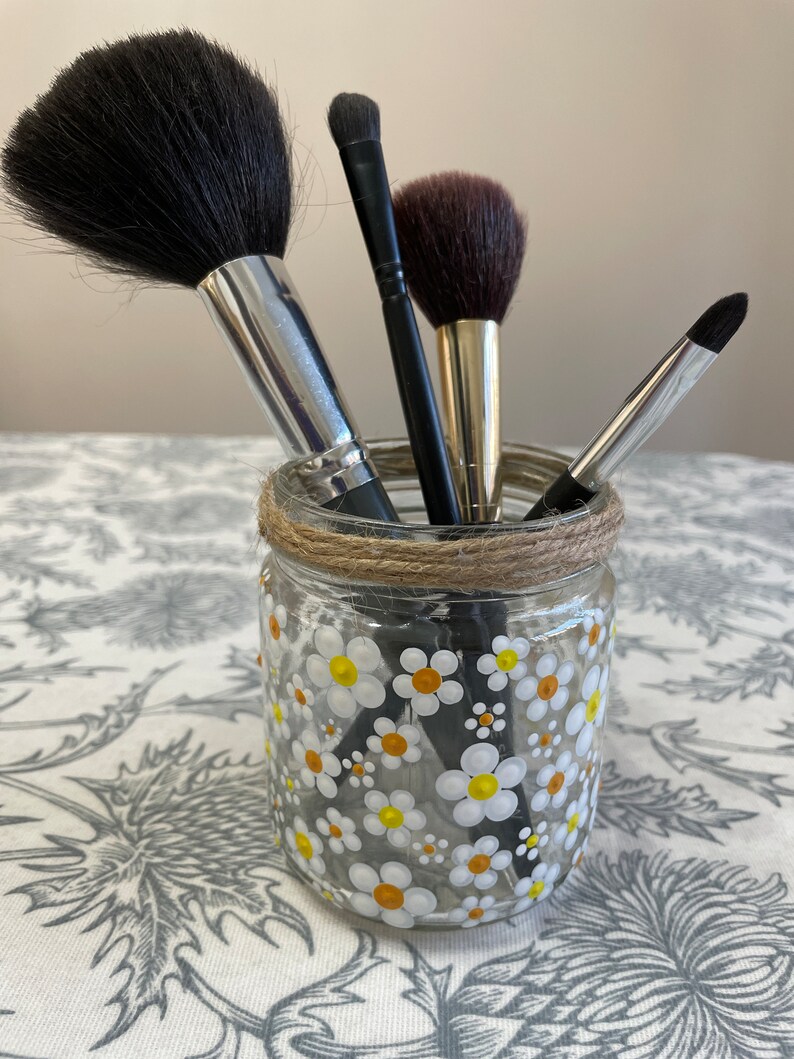 Hand Painted, Mandala Dotted Daisies, Upcycled Round Jars Topped With ...