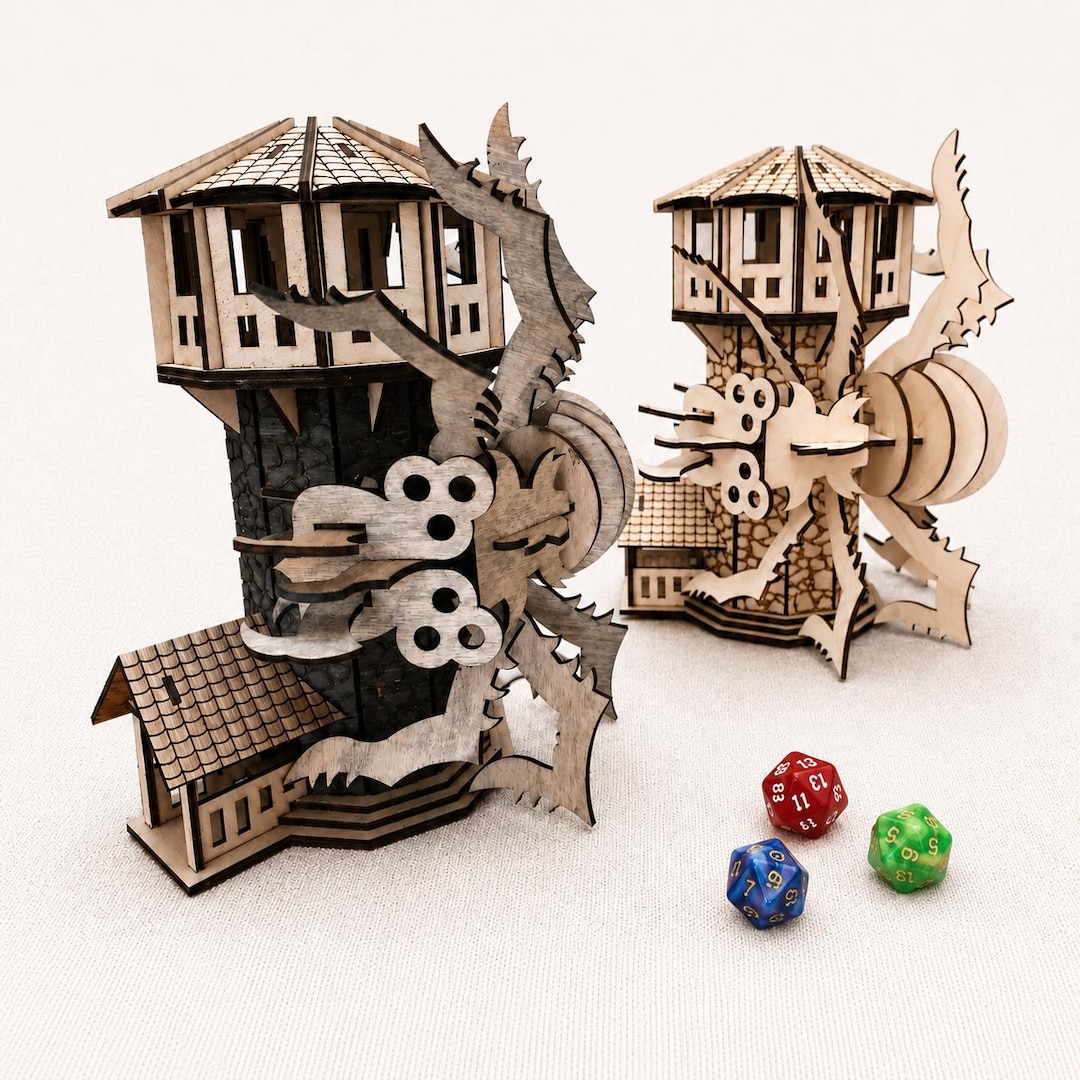 Laser Cut Dice Tower Blueprint - Spider Watch Tower for Tabletop Games ...