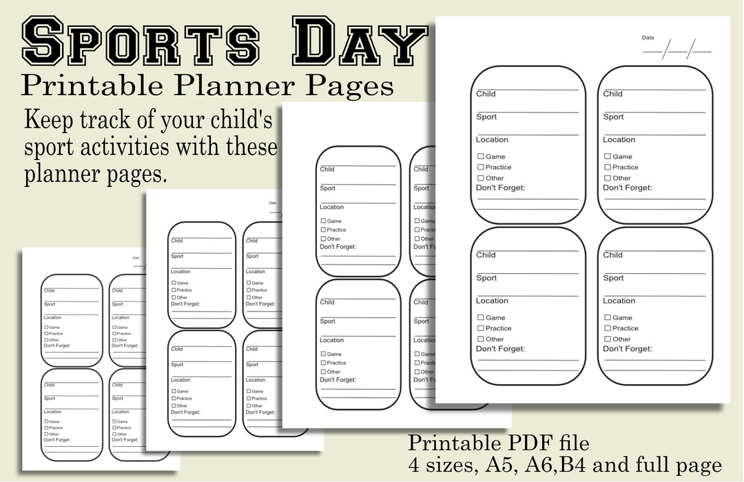 Sports Day Printable Planner Pages Digital Download - Etsy