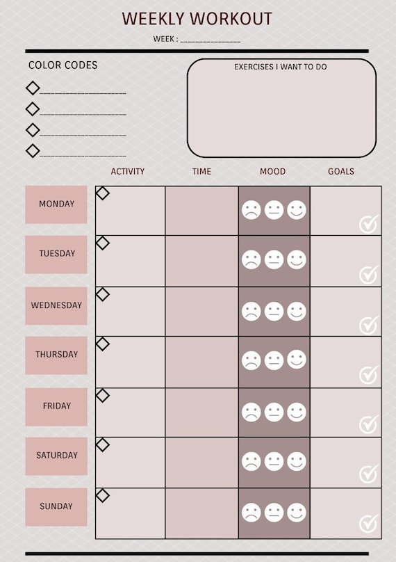 Weekly Workout Chart Template