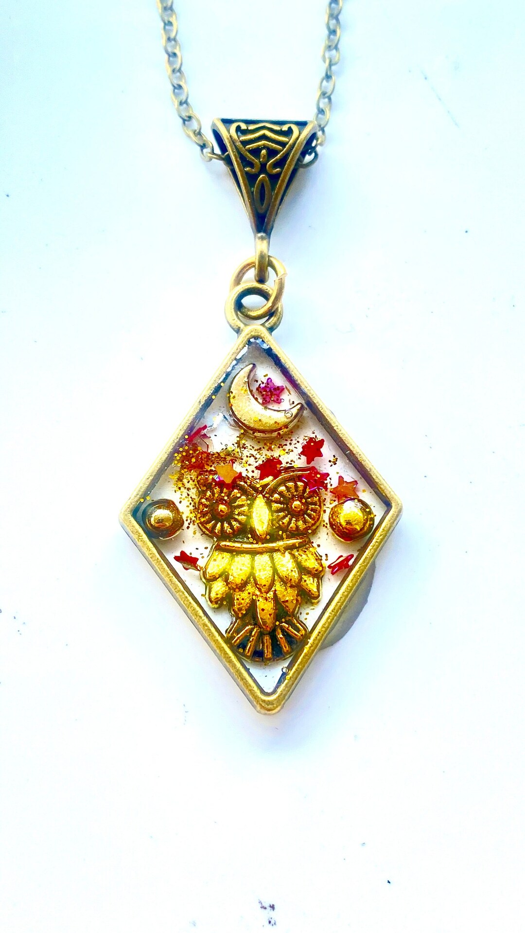 Golden Owl Pendant With Celestial Elements - Etsy