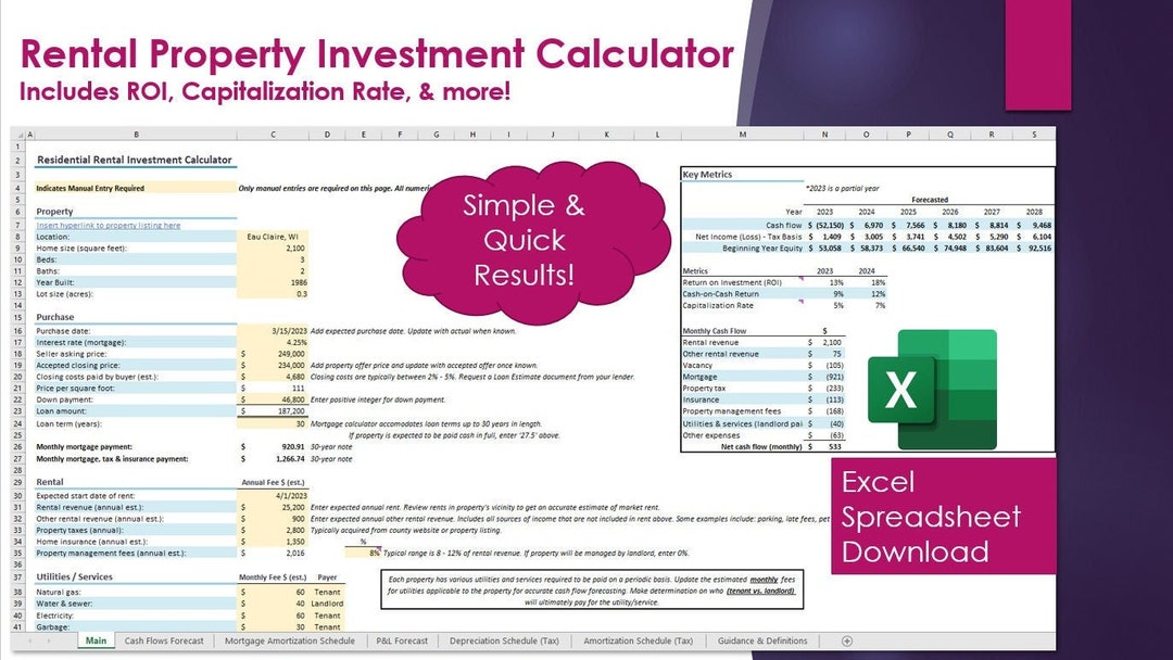 Real Estate Rental Investment Calculator - Rental / Airbnb ROI, Cap ...