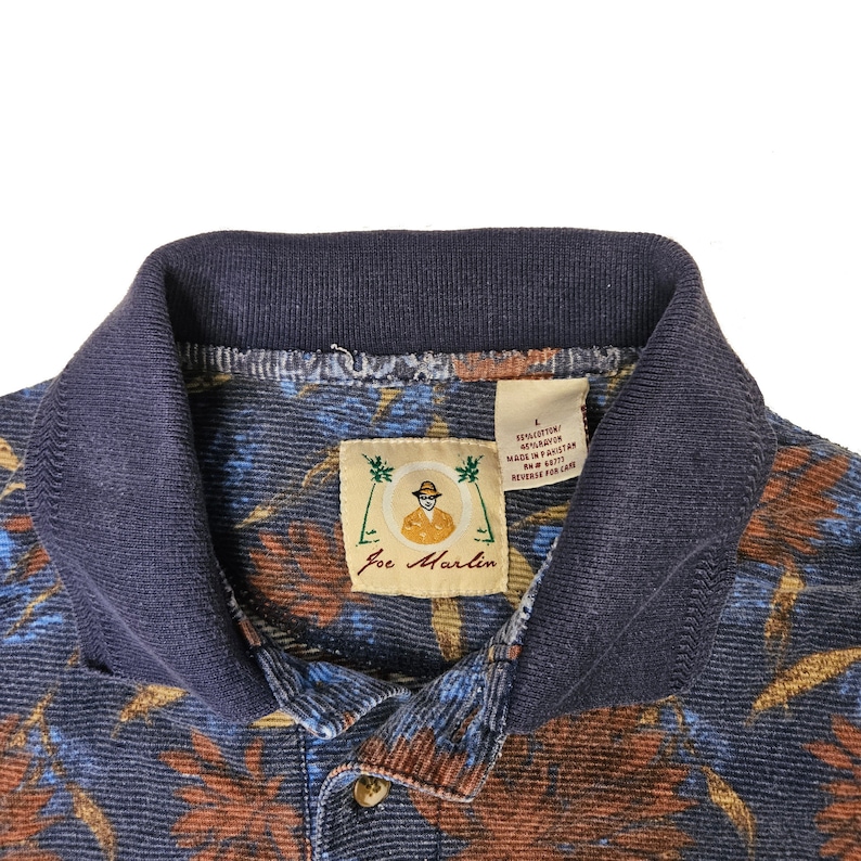 90s Joe Marlin Patterned Polo Shirt / Men's Large / Blue, Multi Colored ...
