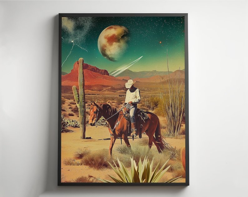 Space Cowboy Poster, Cosmic Art, Retro Futuristic Art, Sci-fi Collage ...