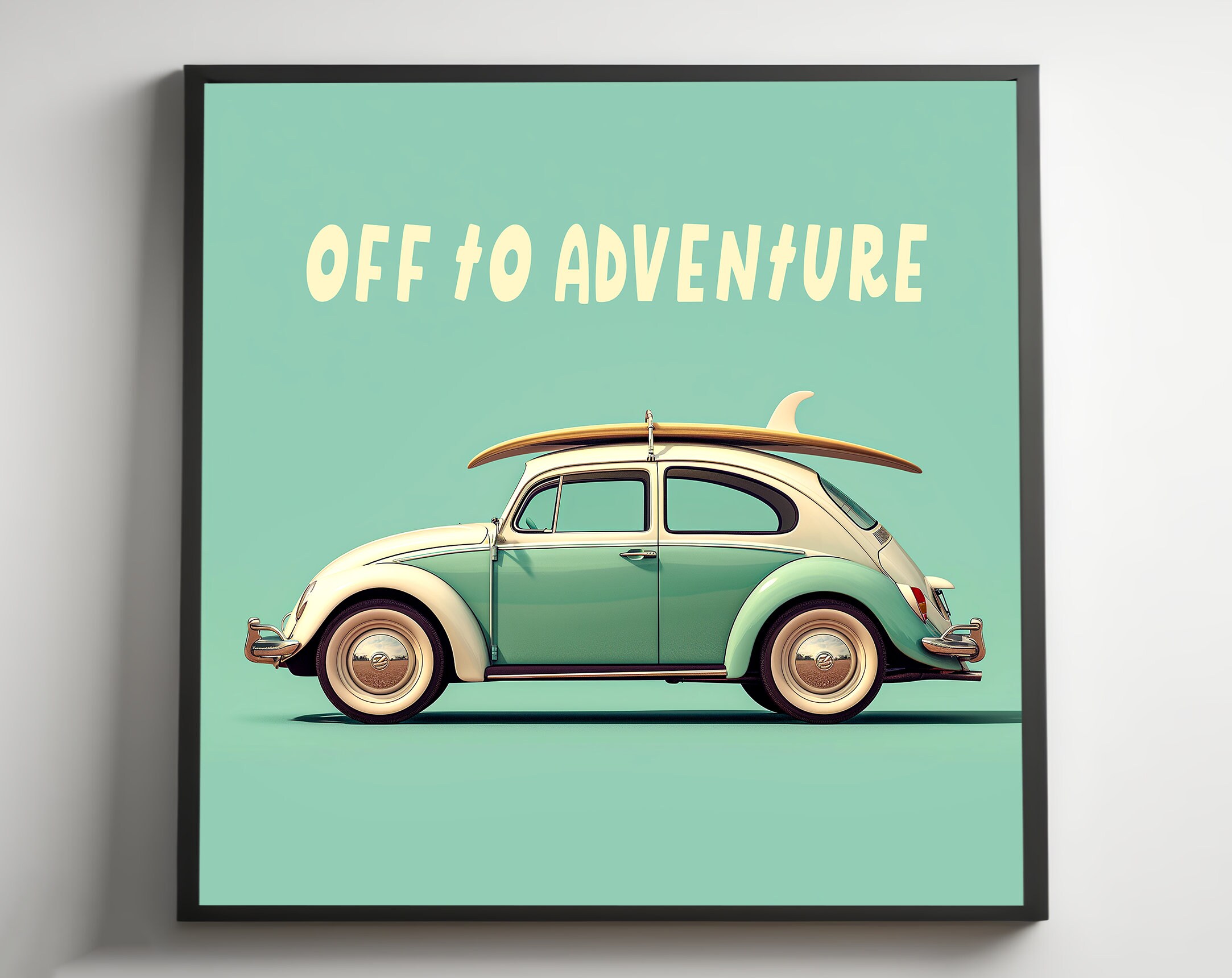 Off to Adventure, Volkswagen Beetle With Surf Board, Minimalist Wall ...