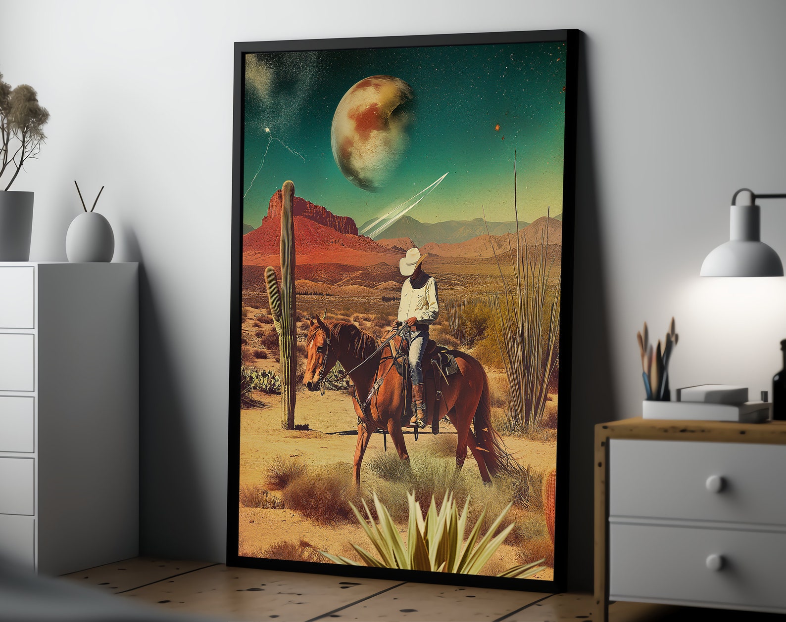 Space Cowboy Poster, Cosmic Art, Retro Futuristic Art, Sci-fi Collage ...
