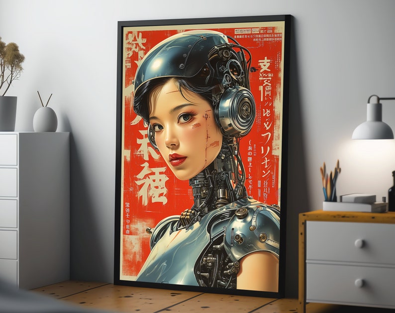 Japanese Pulp Poster of A Retro Bionic Asian Art, Retro Pin up Girl ...