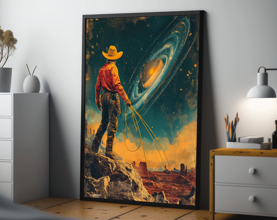 Space Cowboy Poster, Cosmic Art, Retro Futuristic Art, Sci-fi Collage ...