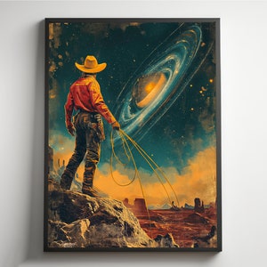 Space Cowboy Poster, Cosmic Art, Retro Futuristic Art, Sci-fi Collage ...