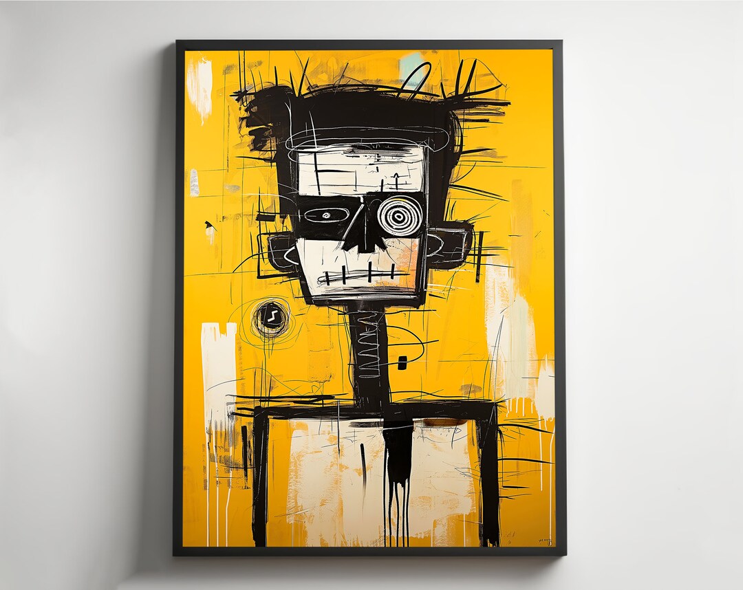 Jean-michel Basquiat Figure Art Drawing, Black Yellow Modern Art ...