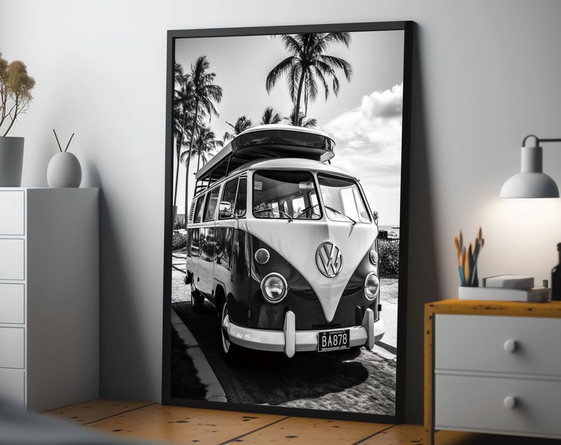 VW Bus Black and White Photography, VW Bulli Poster, VW Van on California Coastline, Roadtrip ...