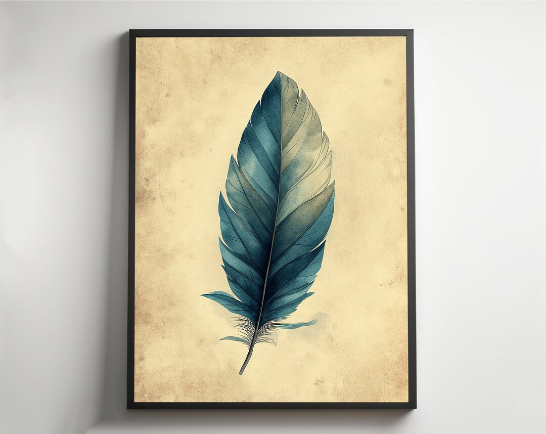 Blue Feather Wall Art, Minimal Feather Wall Art, Boho Feathers ...
