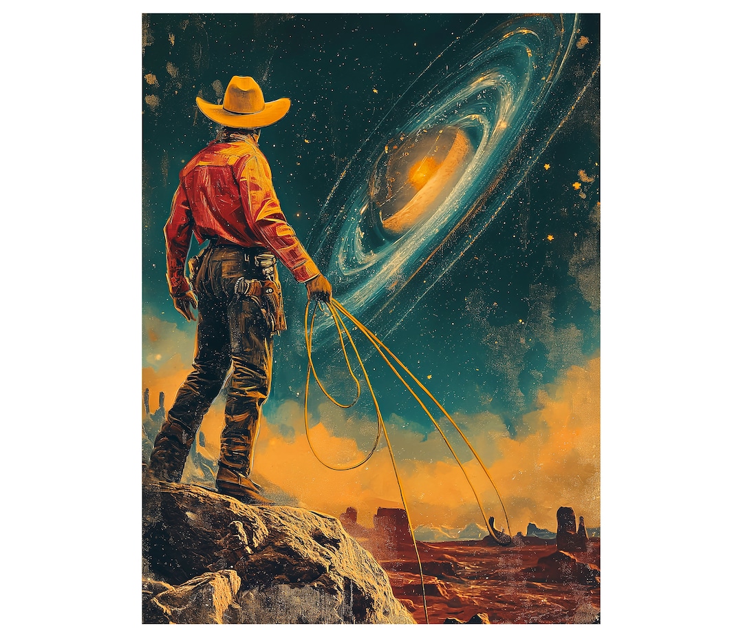 Space Cowboy Canva, Cosmic Art, Retro Futuristic Art, Sci-fi Collage ...