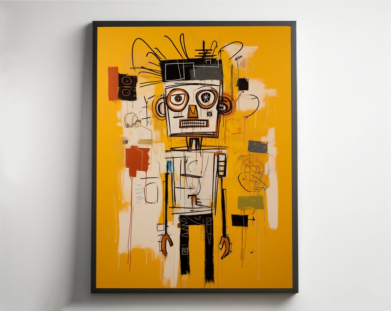 Jean-michel Basquiat Figure Art Drawing, Black Yellow Modern Art ...