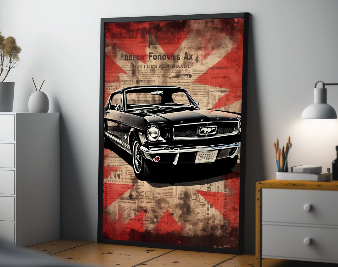 Ford Mustang Fastback 289 Black From 1965 Wall Art, Newspaper Collage ...
