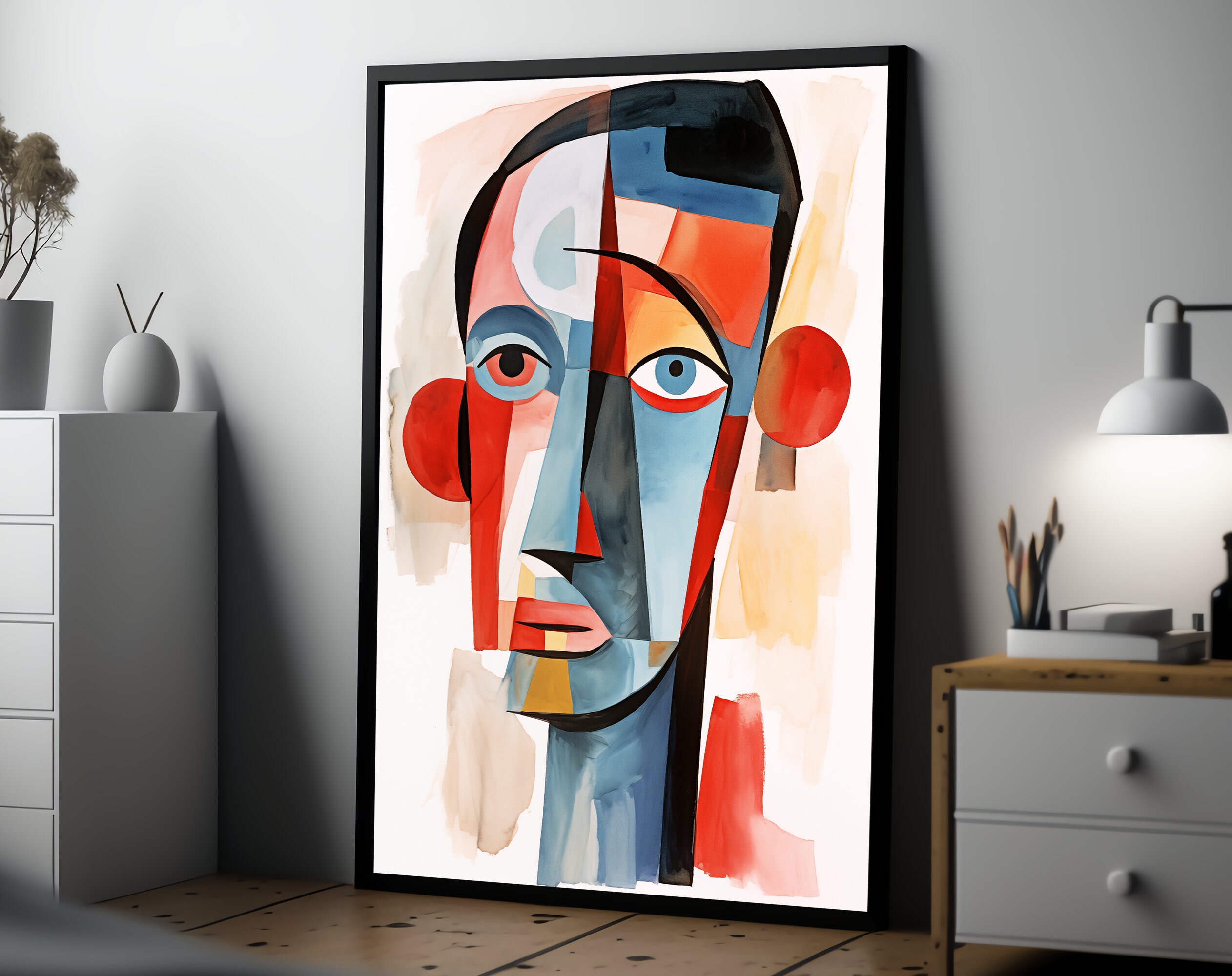 Pablo Picasso Abstract Face Art Print Aquarell Painting, Neutral Tone ...