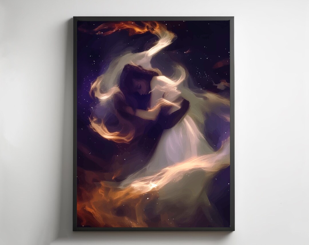 Cozy Cuddle, Cosmic Couple Wall Art, Space Poster, Romantic Decor ...