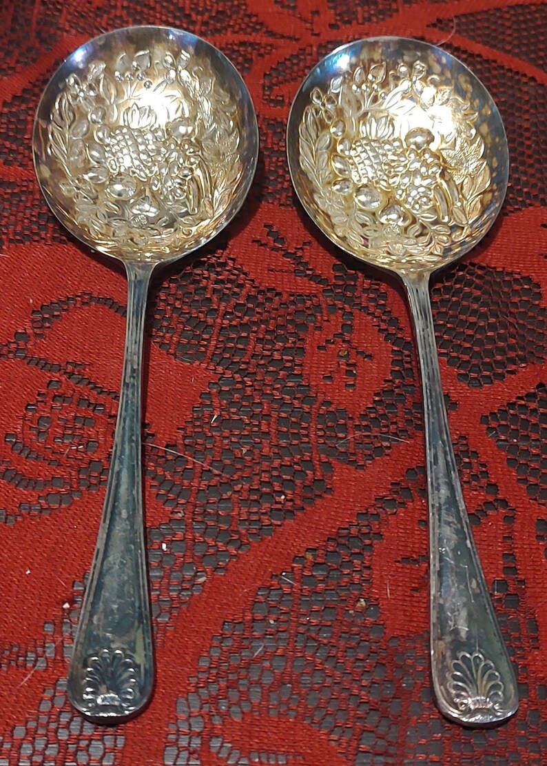 Vintage Sheffield England Pair of Serving Spoons-original Box-24k Gold ...