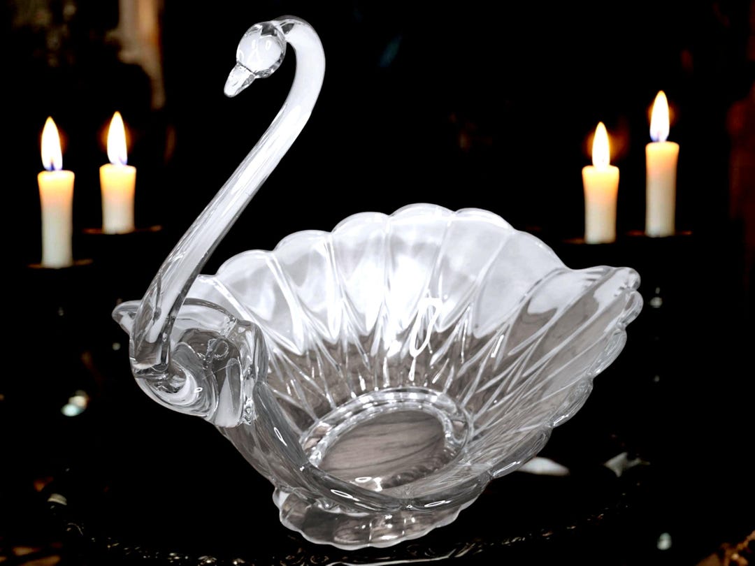 Vintage Clear Glass Swan Bowl Martinsville Janice Pattern UV Reactive ...