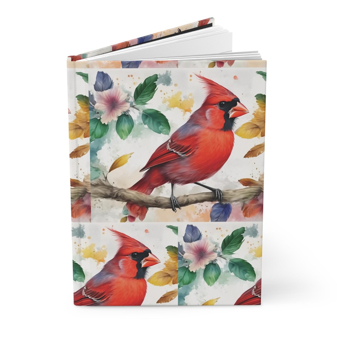 Cardinal With Flowers, Watercolor, Print, Journal, Notebook, Hardcover ...