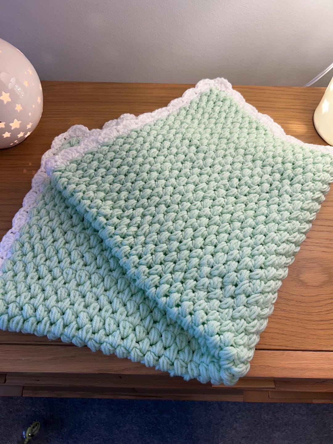 Mint Green and White Crocheted Baby Blanket, Handmade Crocheted Baby ...