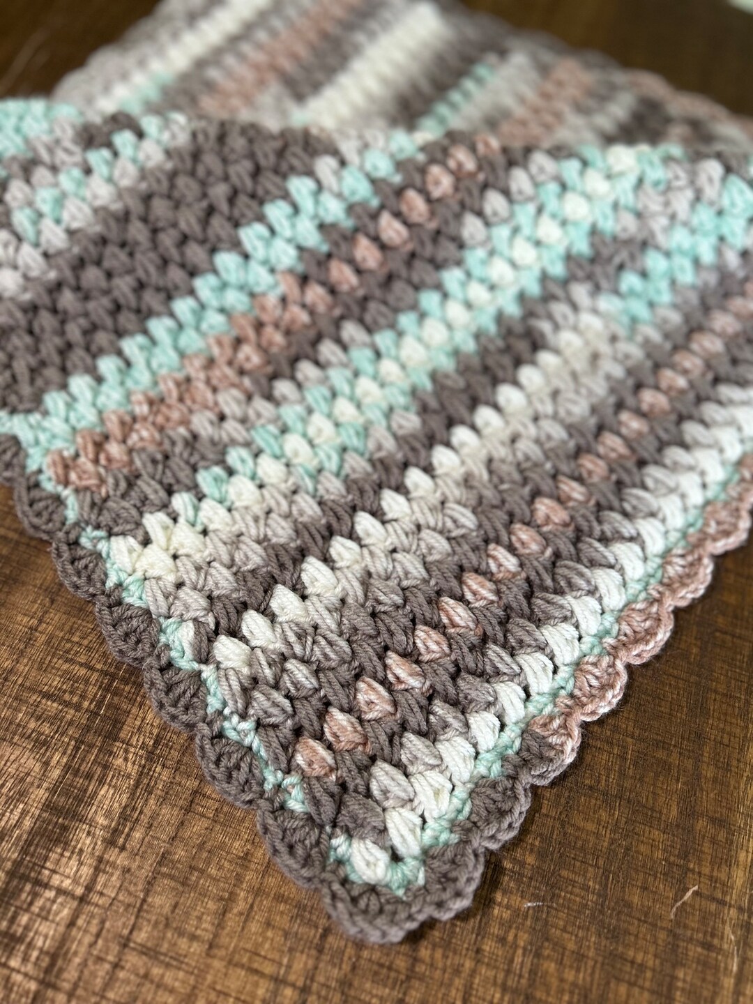 Lovey, Brown, White, Gray, Crocheted Baby Blanket, Handmade Crocheted ...