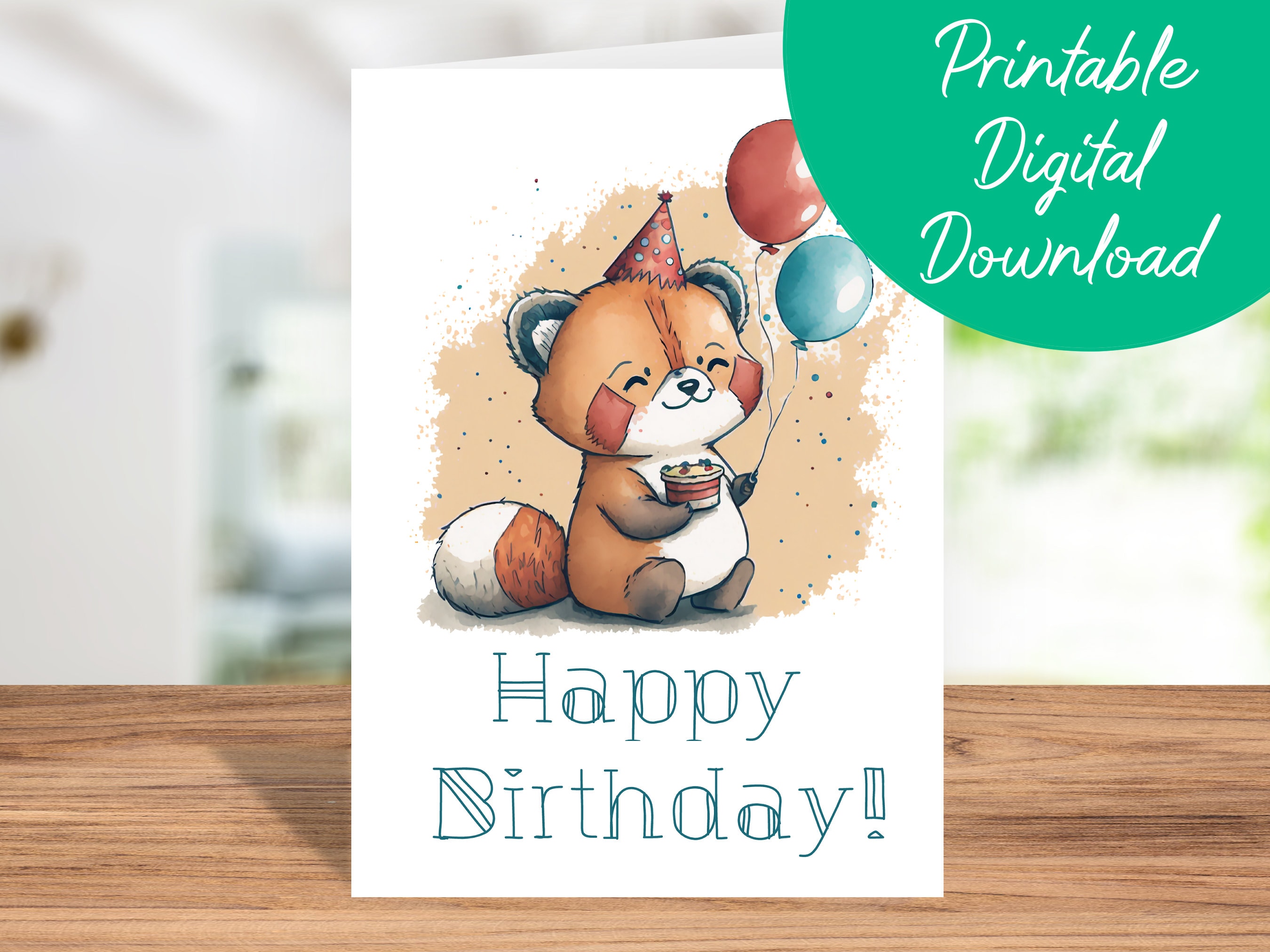 Red Panda Birthday Card | Instant Download, Kids Birthday Card ...