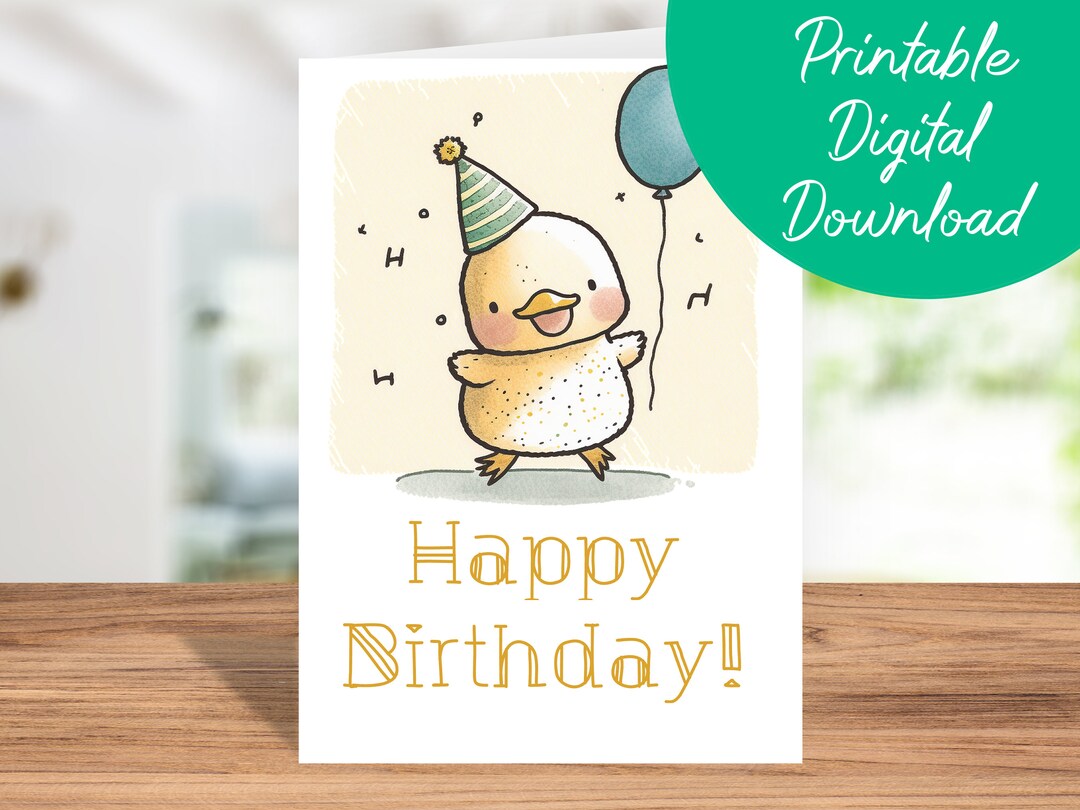 Duckling Birthday Card | Instant Download, Kids Birthday Card ...