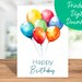Birthday Card With Balloons Printable Instant Download Kids Birthday ...