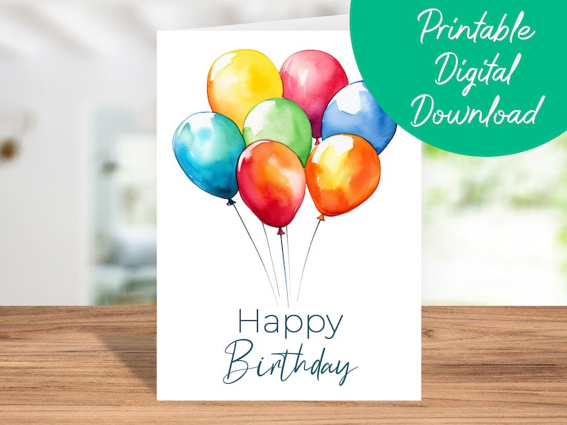 Birthday Card With Balloons - Printable Instant Download | Kids ...