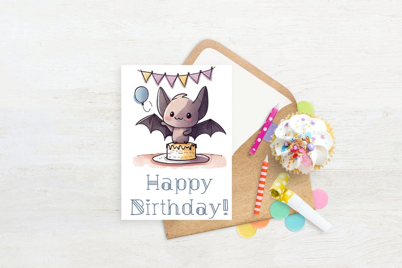 Bat Birthday Card | Instant Download, Kids Birthday Card, Bat Printable ...