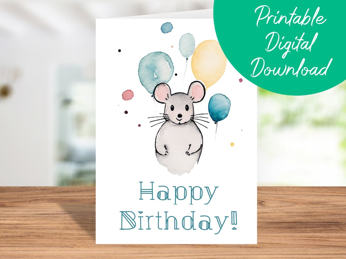 Mouse Birthday Card | Instant Download, Kids Birthday Card, Printable ...