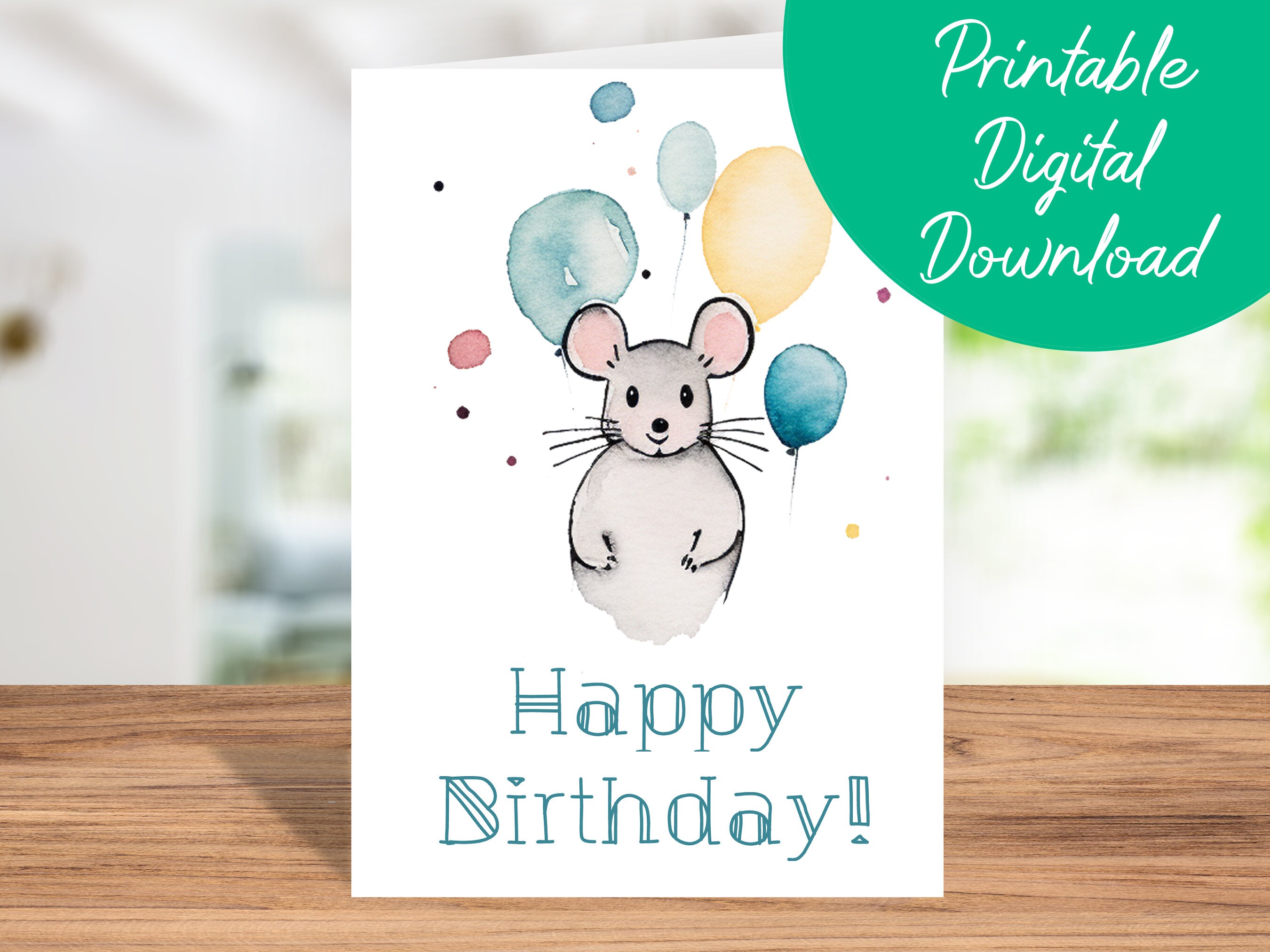 Mouse Birthday Card | Instant Download, Kids Birthday Card, Printable ...