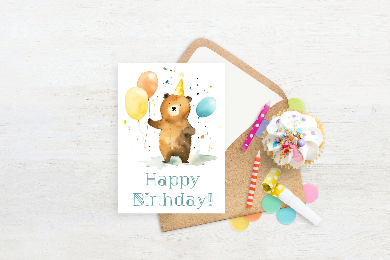 Bear Birthday Card Instant Download, Kids Birthday Card, Printable 5x7 ...