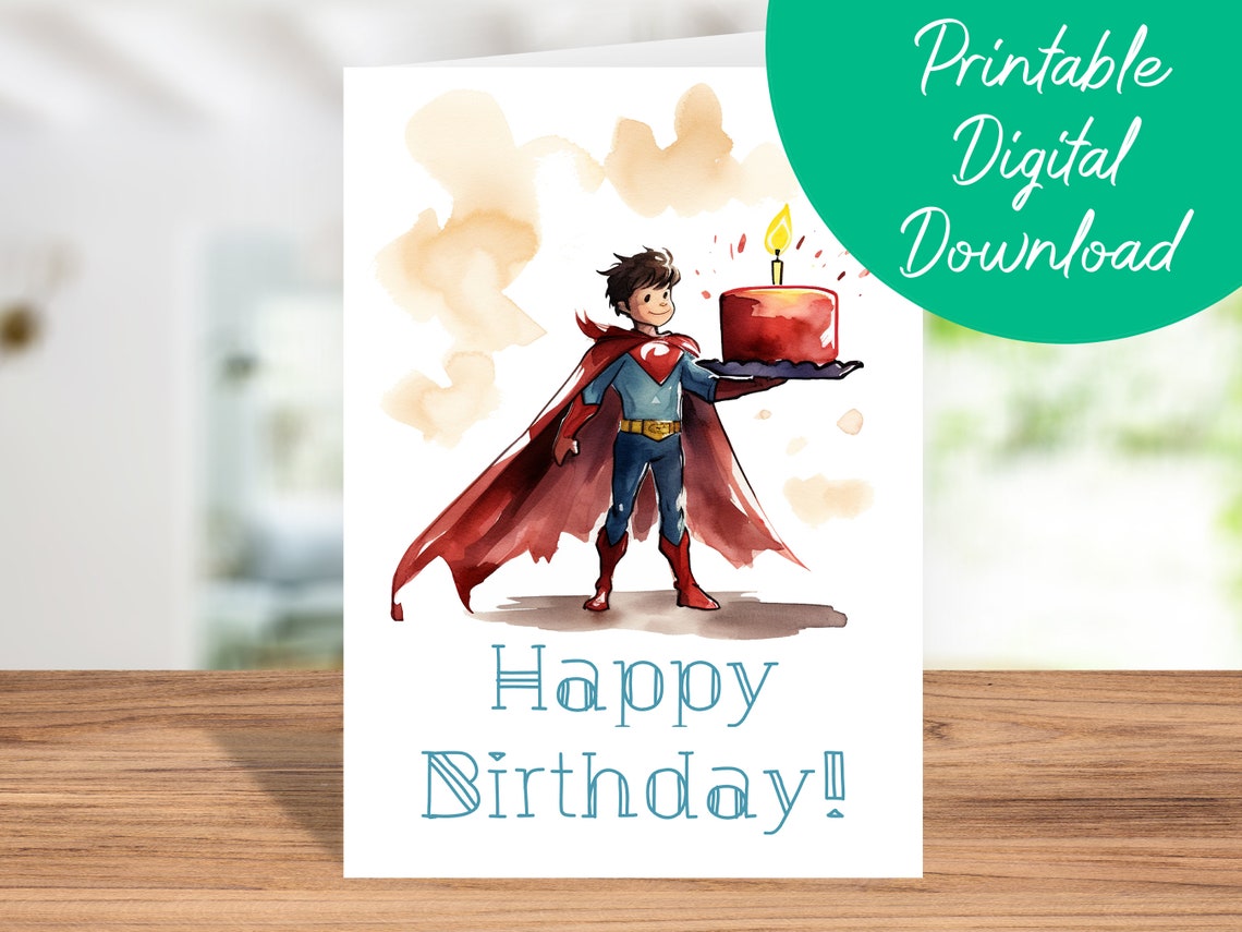 Super Hero Birthday Card Instant Download, Kids Birthday Card ...