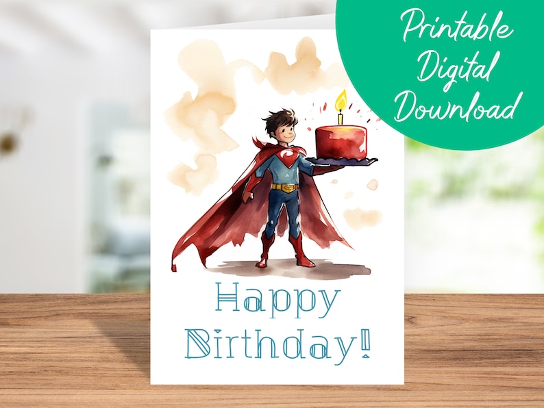 Super Hero Birthday Card Instant Download, Kids Birthday Card ...