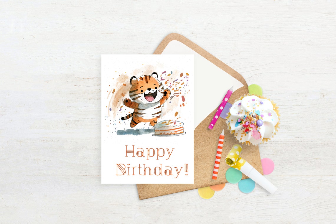 Tiger Birthday Card | Instant Download, Kids Birthday Card, Printable ...