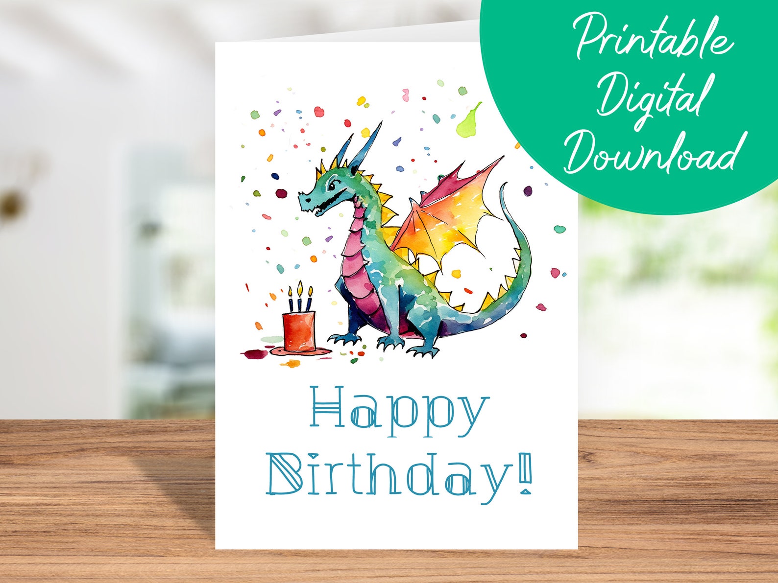 Dragon Birthday Card | Instant Download, Kids Birthday Card, Printable ...