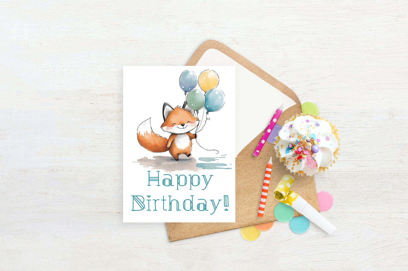 Red Fox Birthday Card | Instant Download, Kids Birthday Card, Printable ...