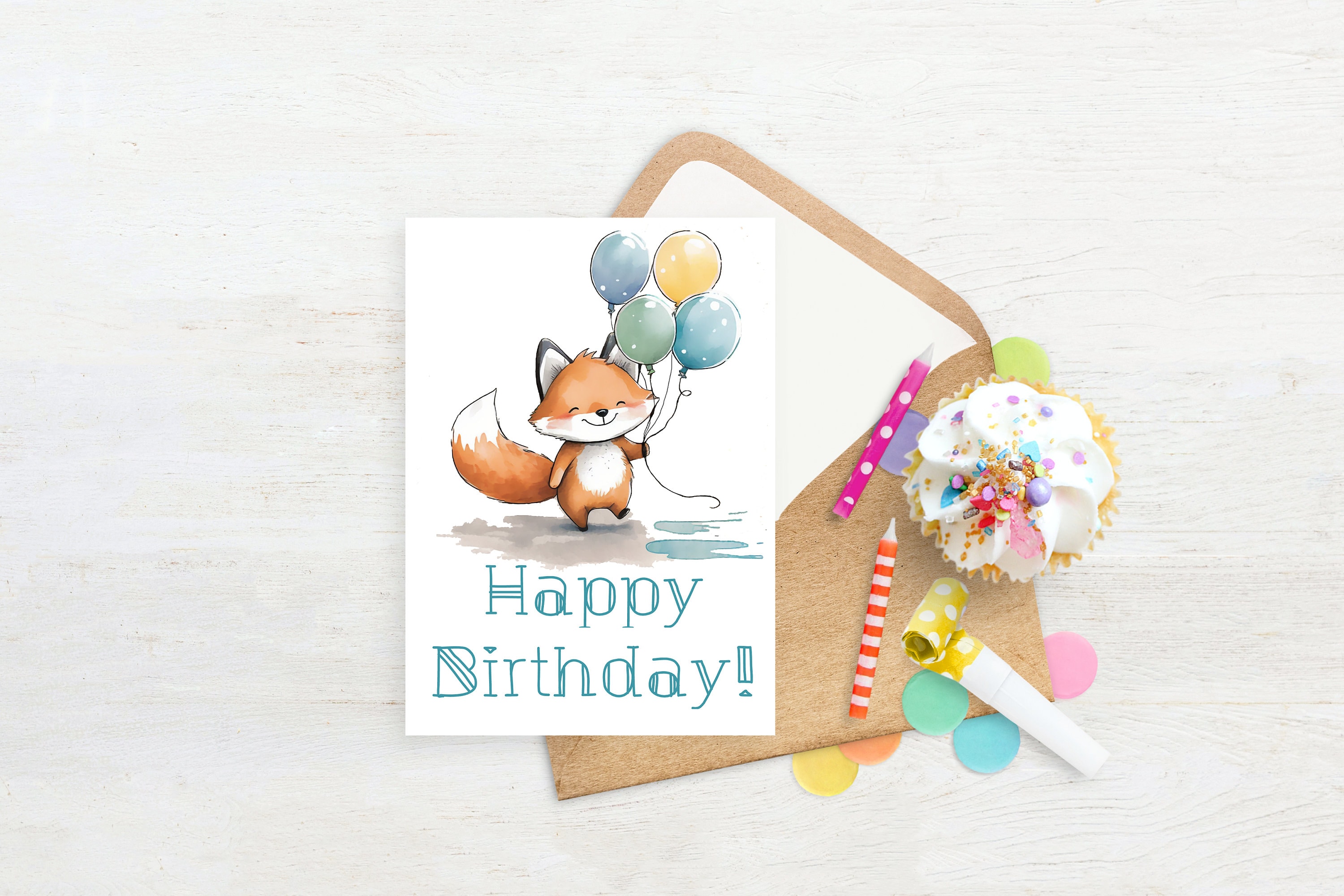 Red Fox Birthday Card | Instant Download, Kids Birthday Card, Printable ...