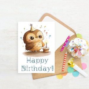Owl Birthday Card | Instant Download, Kids Birthday Card, Owl Printable ...