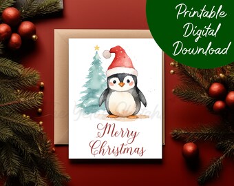 Printable Christmas Card, Penguin Christmas Card, Instant Download ...