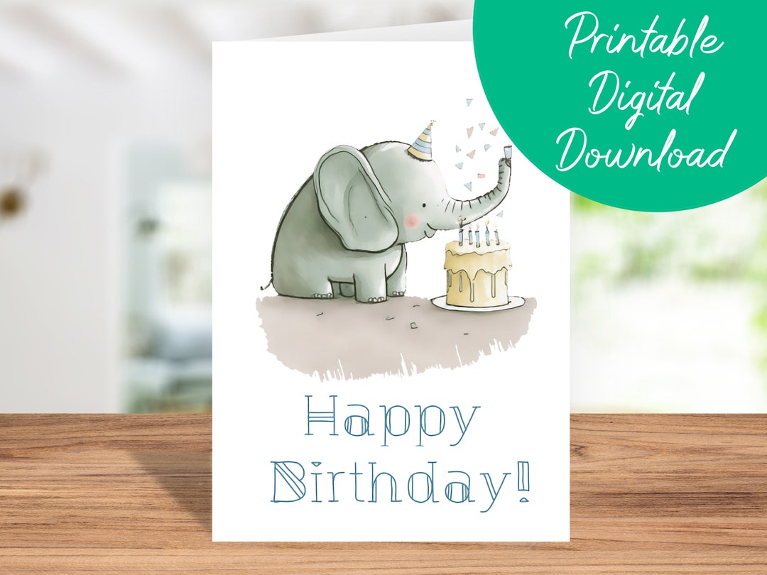 Elephant Birthday Card | Instant Download, Printable Kid's Birthday ...