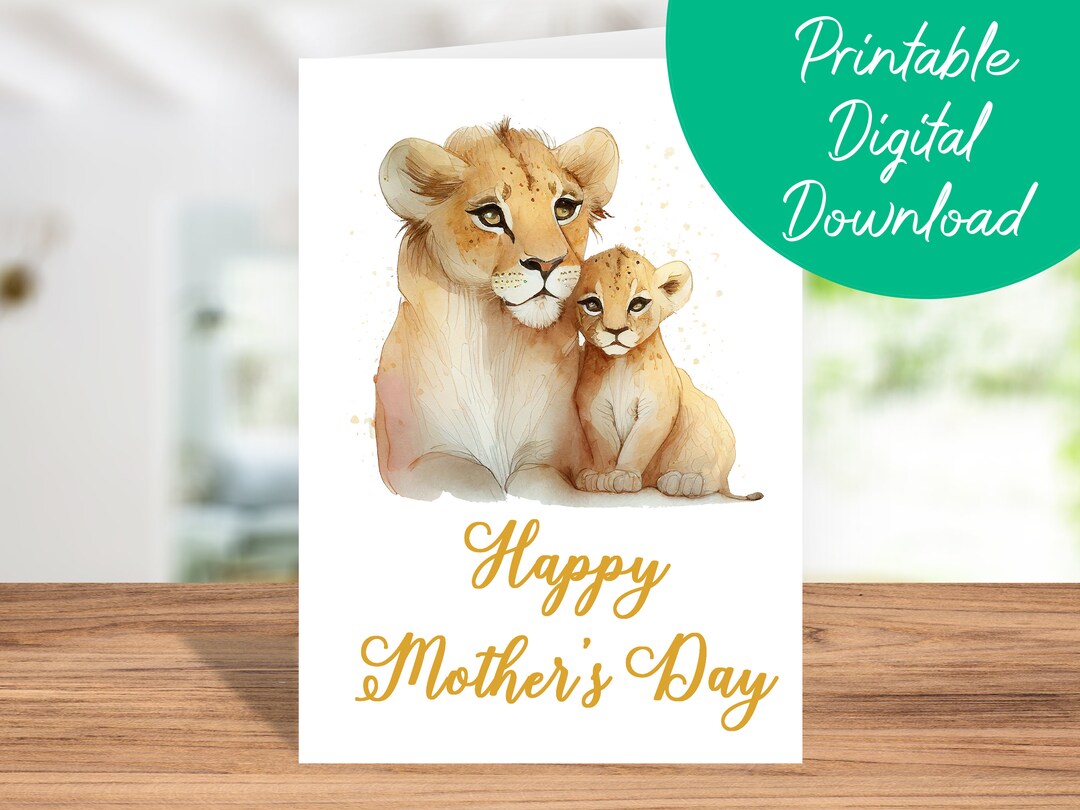 Lion & Cub Mother's Day Card | Printable Instant Download, Lion Mom ...